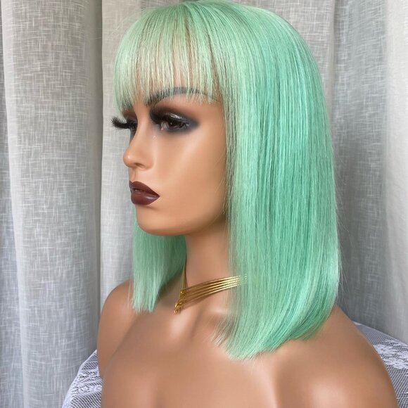Hair | Green Color Bob Lace Front Wig Virgin Human Hair Custom Color ...